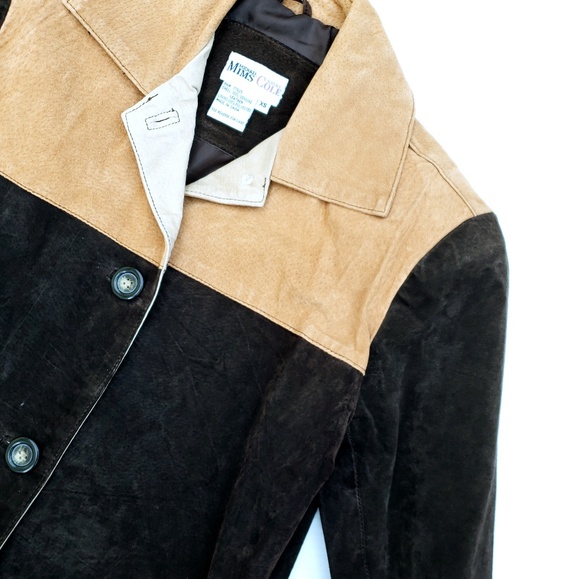 Vintage | Jackets & Coats | Vintage Leather Color Block Brown Tan Coat ...